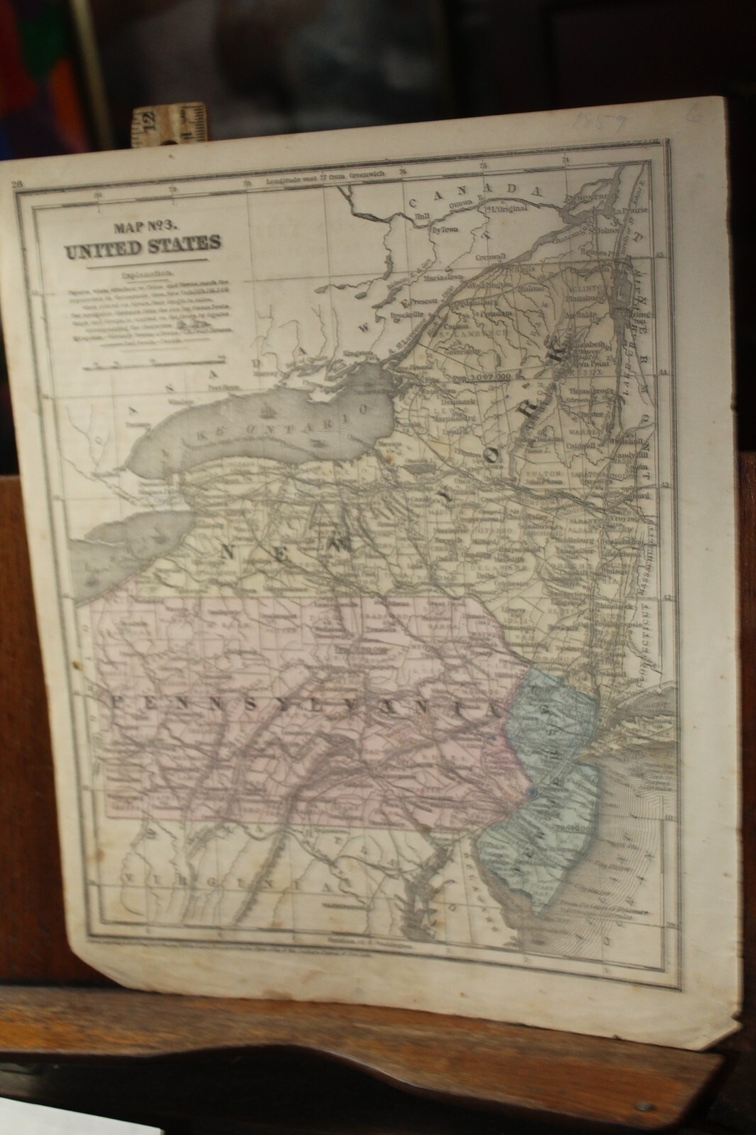 Antique Map 1853 New York New Jersey & Pennsylvania 9-1/2" x 11-1/2" | eBay