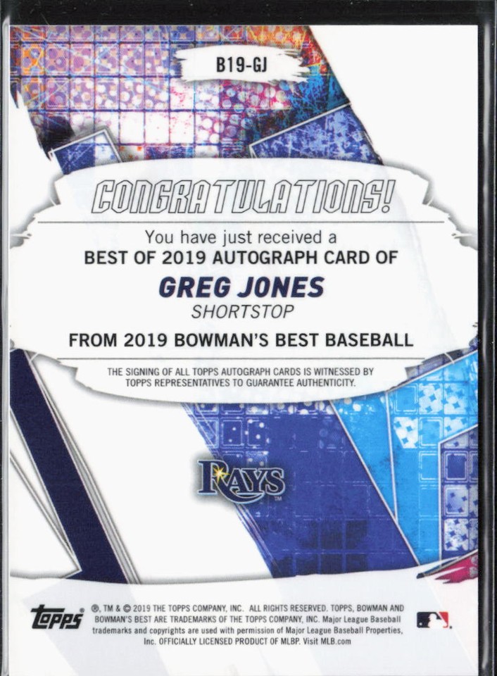 2019 Bowman's Best #B19-GJ Greg Jones Best of 2019 Autograph Tampa Bay ...