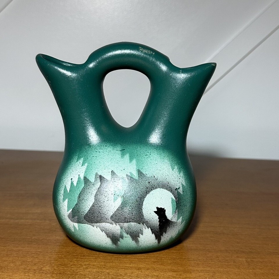 Pottery Wolf Scene Indian Wedding Vase Signed Native American Howl At ...