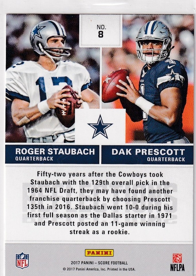 Dak Prescott Roger Staubach 2017 Score Reflections #8 Dallas Cowboys | eBay