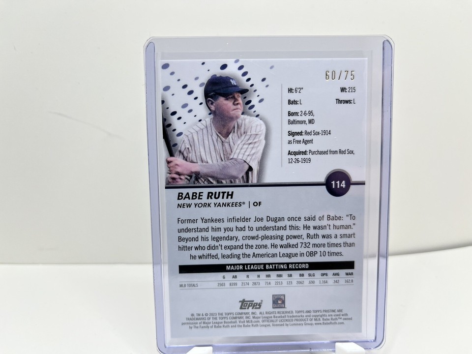 2023 Topps Pristine Babe Ruth Blue Refractor /75 #114 New York Yankees ...