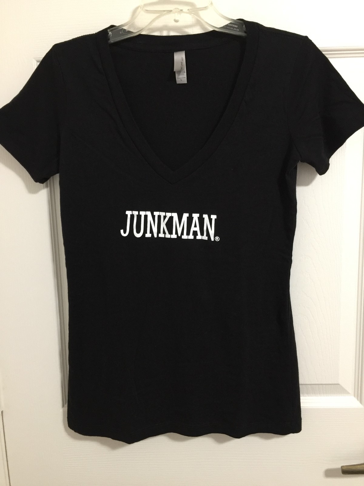 JUNKMAN T-SHIRT WOMEN'S V Neck Short Sleeve Black White Letters New | eBay