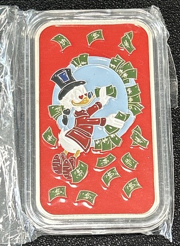 1 oz Silver Art Bar - Colorized Enamel Scrooge McDuck Low Mintage Of ...