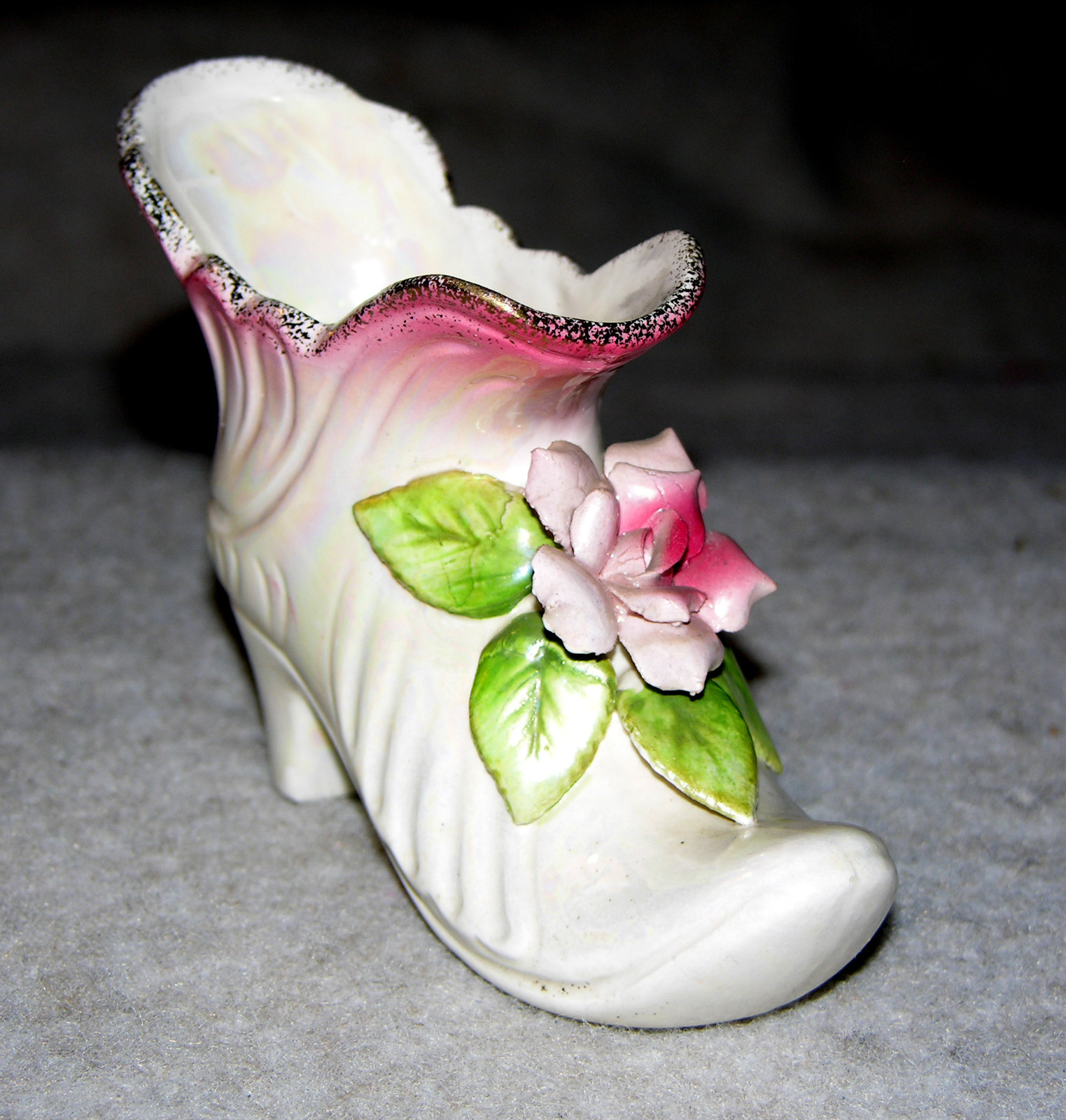 Vintage 5" Long Porcelain Shoe Figurine With Flower on Front | eBay