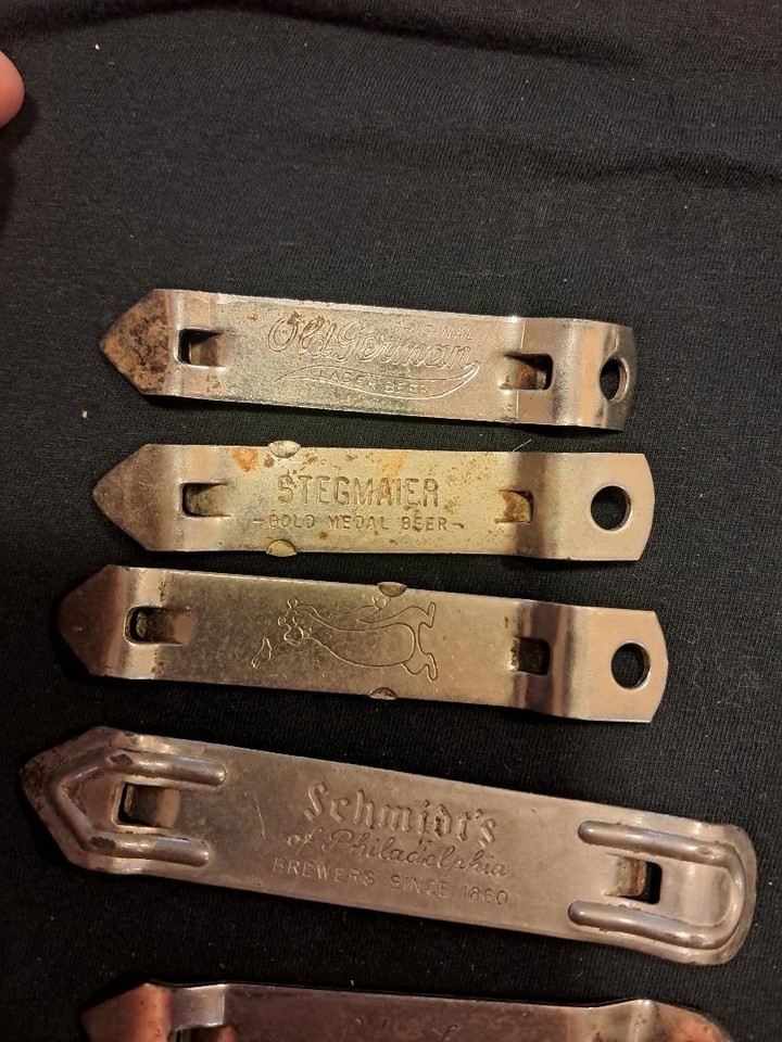 (6) Old School Church Key Bottle Openers Including PBR, Hamms, Schmidts ...