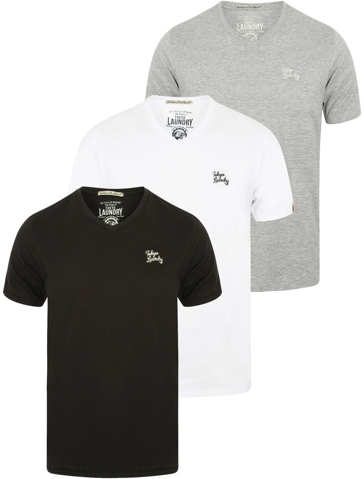 Tokyo Laundry Men's T-Shirt 3 Pack Cotton Short Sleeve Top Plain Gym ...