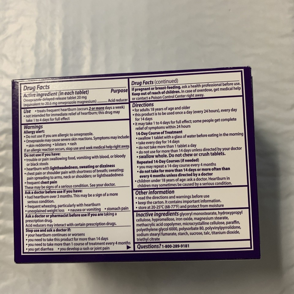 Prilosec OTC 24 Hr Acid Reducer Treats Frequent Heartburn 42 CT 12/25 ...