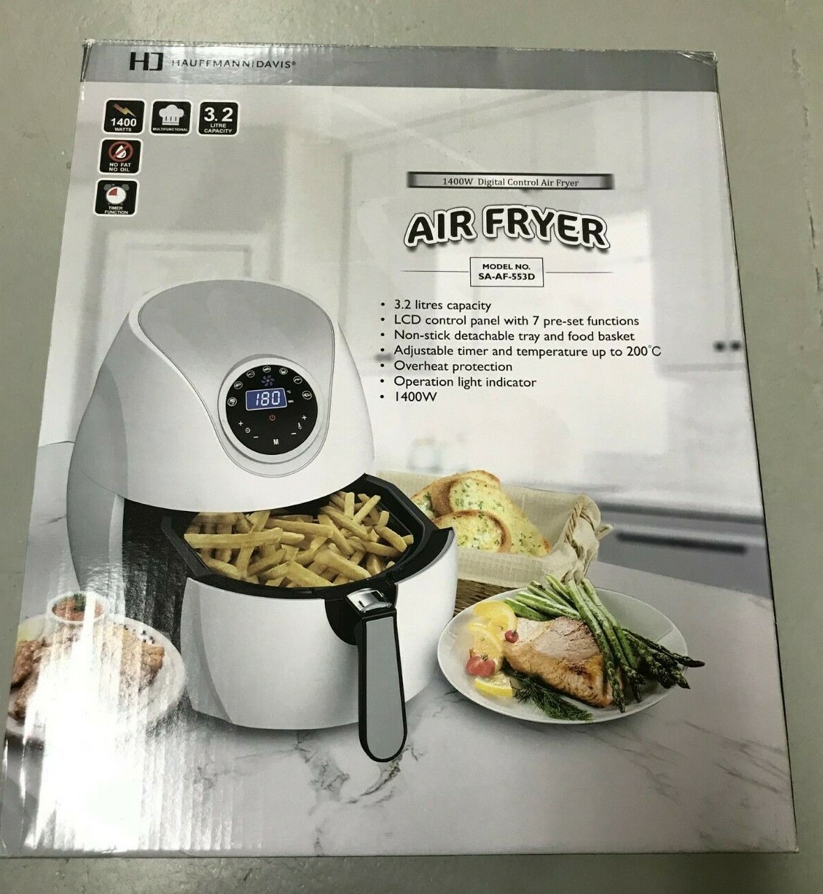 Hauffmann Davis 3.2L 1400W Digital Control Air Fryer New (SA-AF-553D ...