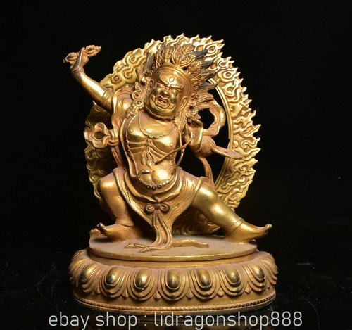 9.6" Old Tibet Bronze Gilt Mahakala Wrathful Deity Backlight Statue ...