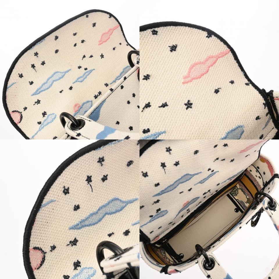 Christian Dior LADY D-LITE Medium Bag 2WAY White/Color Canvas Handbag A ...