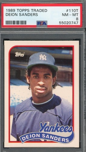Deion Sanders 1989 Topps Traded Baseball Rookie Card #110T Graded PSA 8 ...