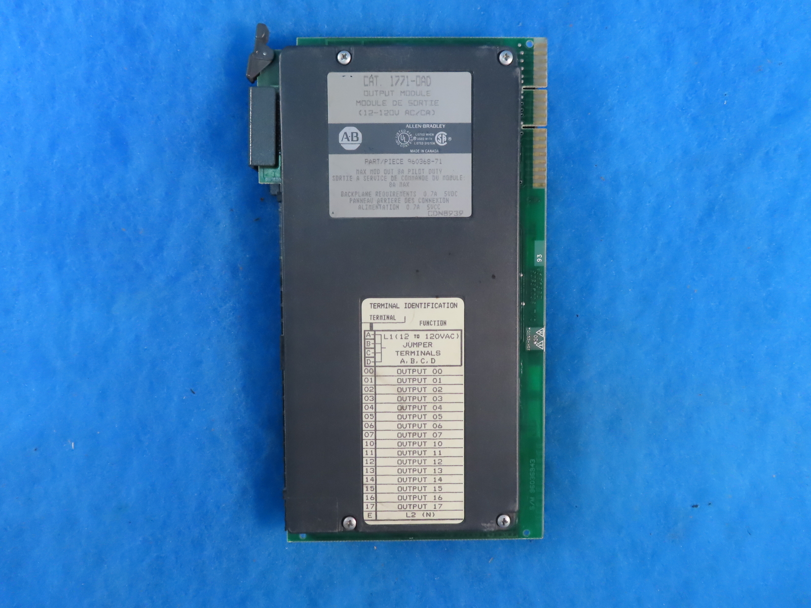 ALLEN BRADLY OUTPUT MODULE 1771-ODA 12-120V AC/CA 960368-718A PILOT ...
