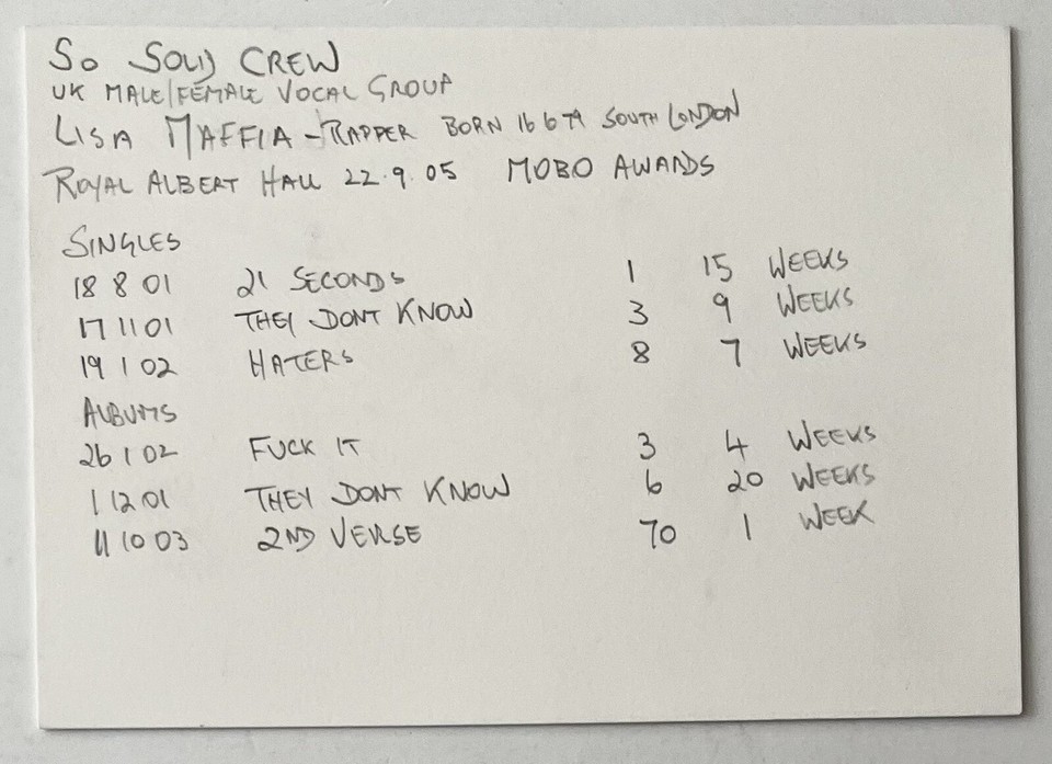 So Solid Crew : Lisa Maffia - Signed Autograph Index Card | eBay UK