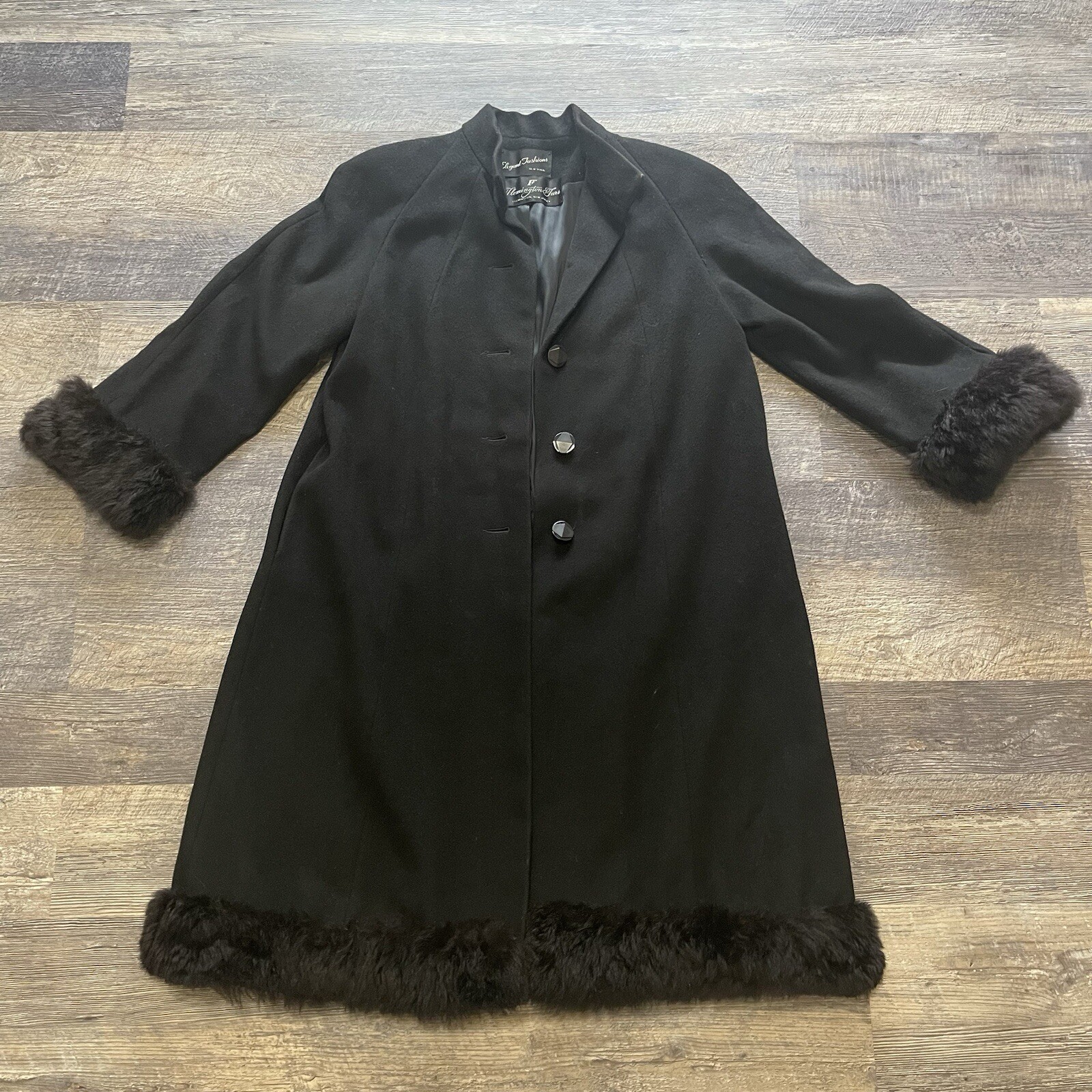 1950s Flemington Furs Black Wool Trench Princess Coat… - Gem