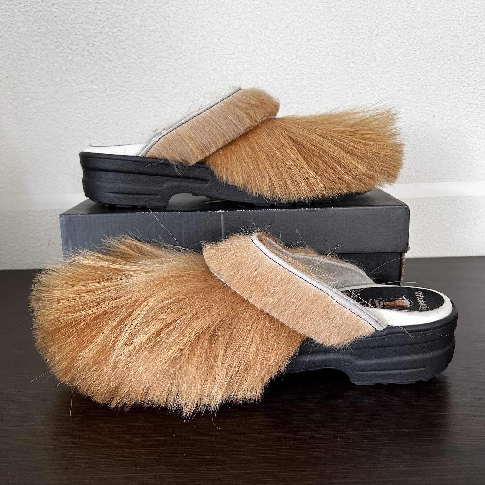 Rare Funky Norwegian Oftedal Sko Furry Fur Clogs Beig… - Gem