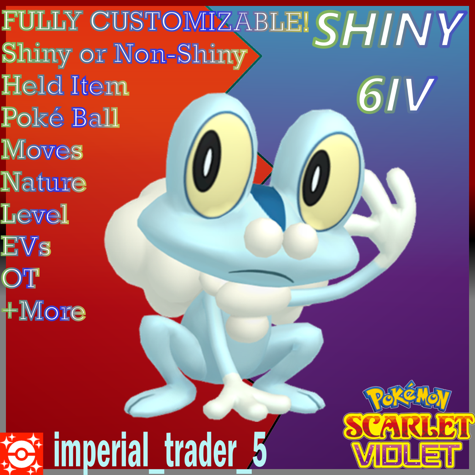 Pokémon Scarlet and Violet SHINY Froakie W/ Best 6IV + Customizable | eBay