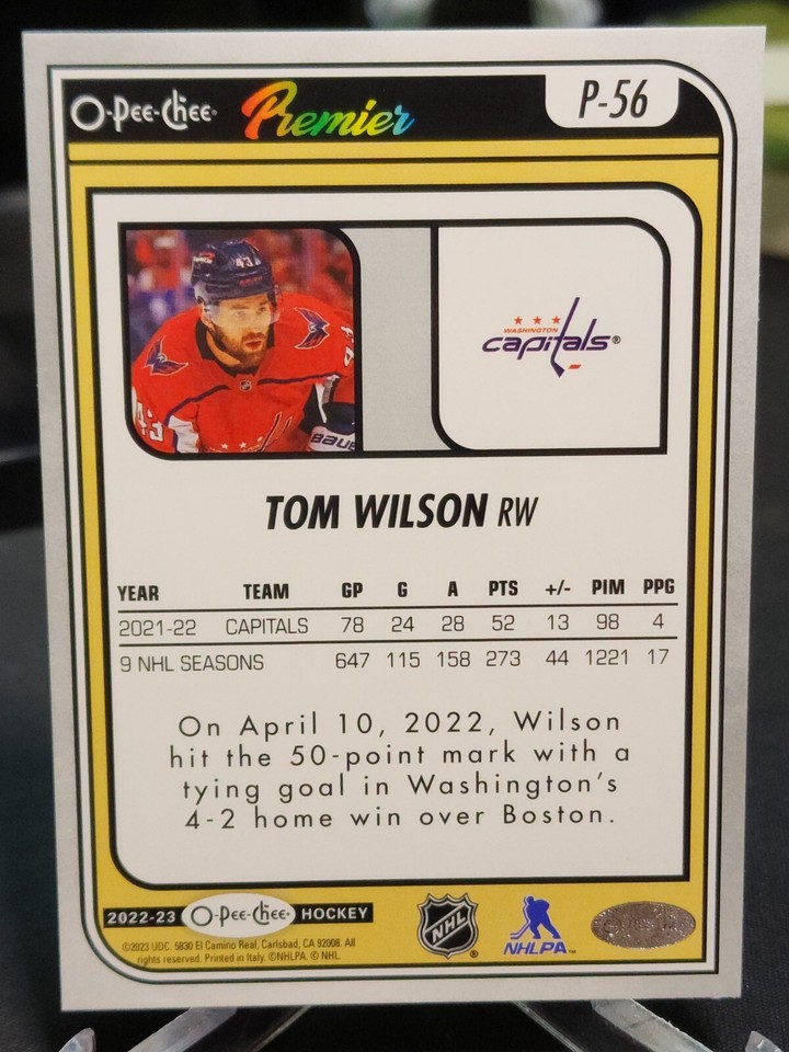 22-23 OPC Hockey Tom Wilson Premier | eBay
