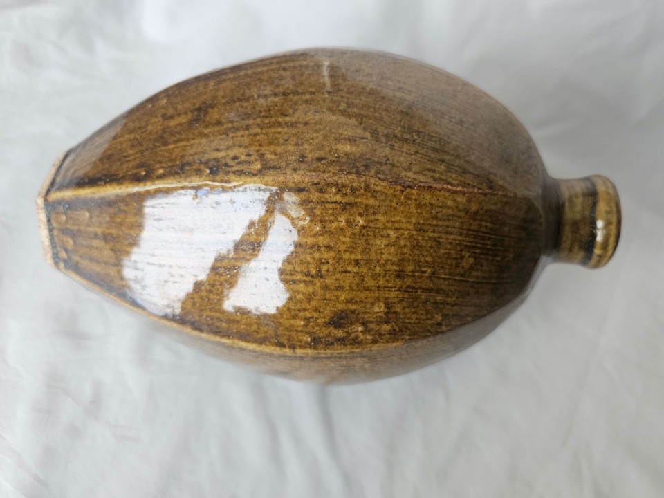 Stunning Malcolm Pepper cut sided Tenmoku glazed studio pottery vase ...