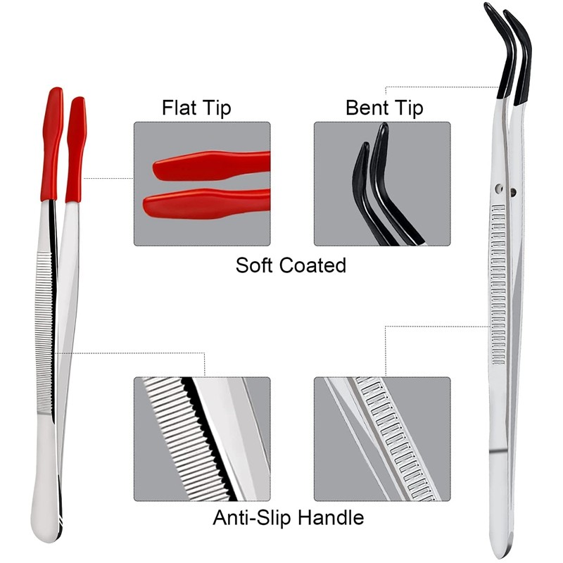 3Pcs Tweezers Set Coated Long Tweezers, for Craft Laboratory ...