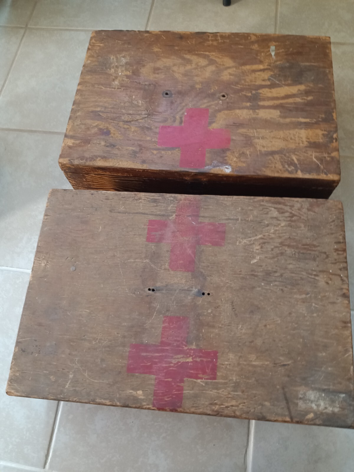 Antique WWII Era Red Cross Wooden First Aid Box X2 LARGE | eBay