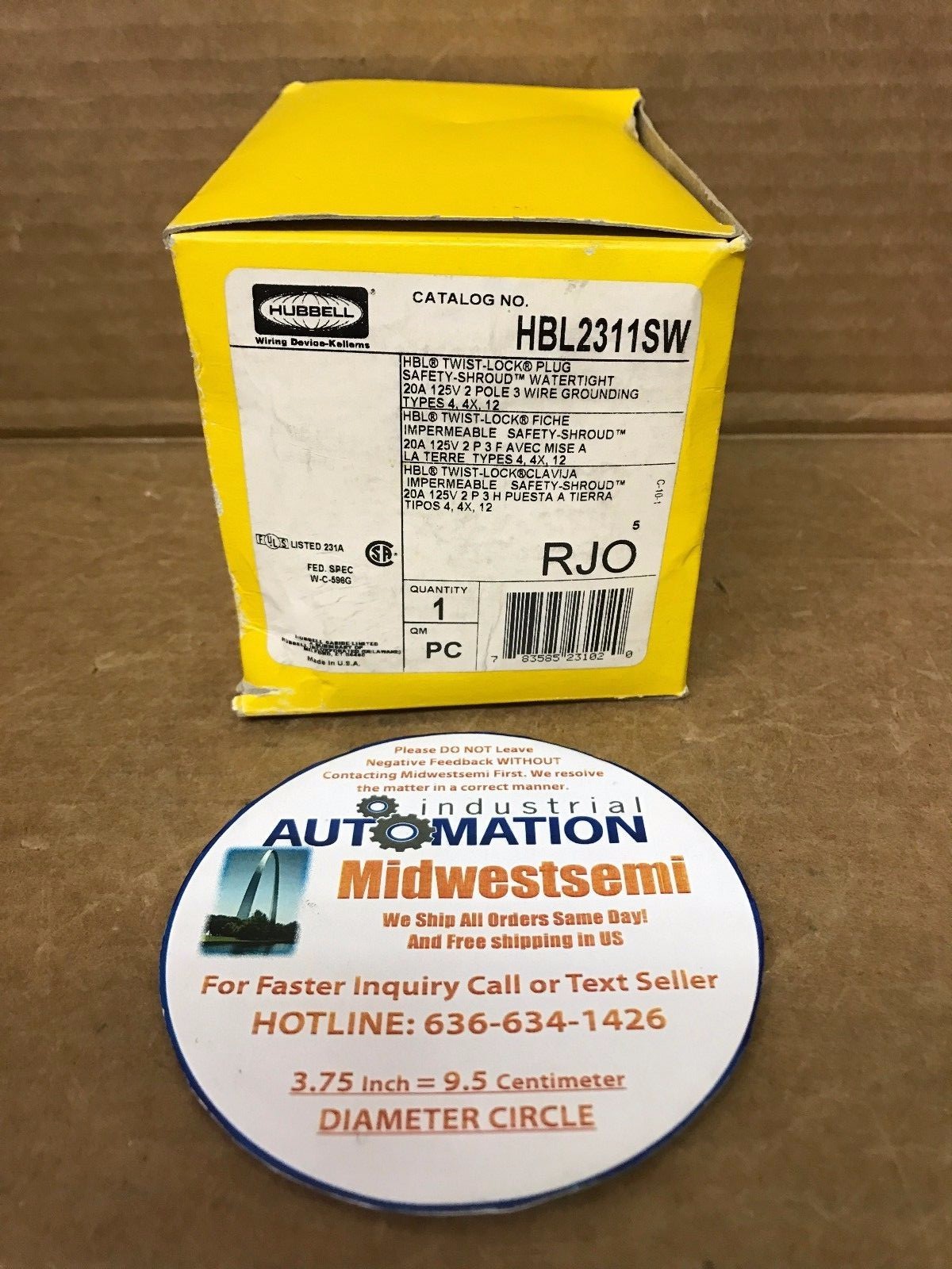 NIB HBL2311SW HUBBELL TWIST-LOCK PLUG 20A 125V 2POLE 3 WIRE WATERTIGHT ...