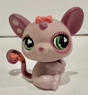 Littlest Pet Shop LPS #464 Purple Mouse Pink Bow Green Eyes Authentic ...