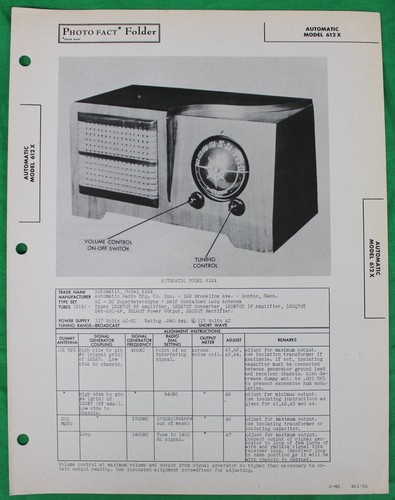 Original 1946 Sams Photofact Automatic Radio Model 612X | eBay