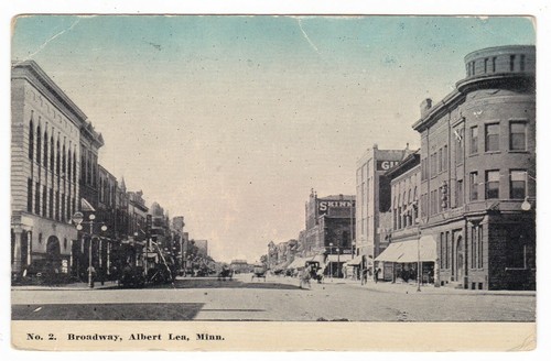 1916 ALBERT LEA MINNESOTA BROADWAY DOWNTOWN VINTAGE POSTCARD MN ...