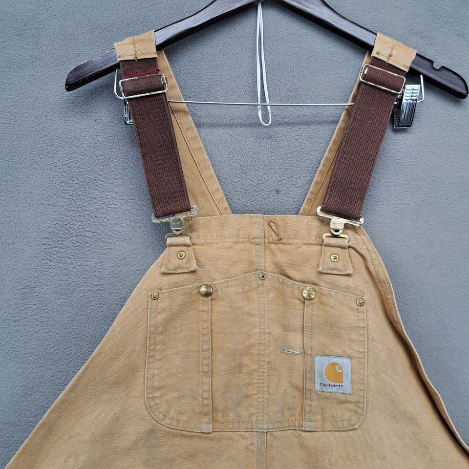 Carhartt Men Tan Duck Canvas Bib Overalls Work Pants Size 48x30 Double ...