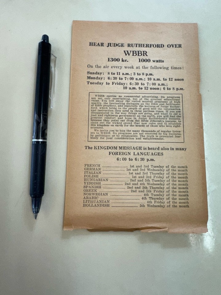 Watchtower Jehovah WBBR radio Rutherford Leaflet Enemies ’30s | eBay