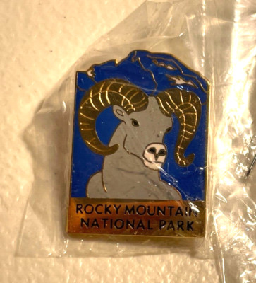 Vintage Rocky Mountain National Park Ram Pin 1" cloisonne gold tone ...