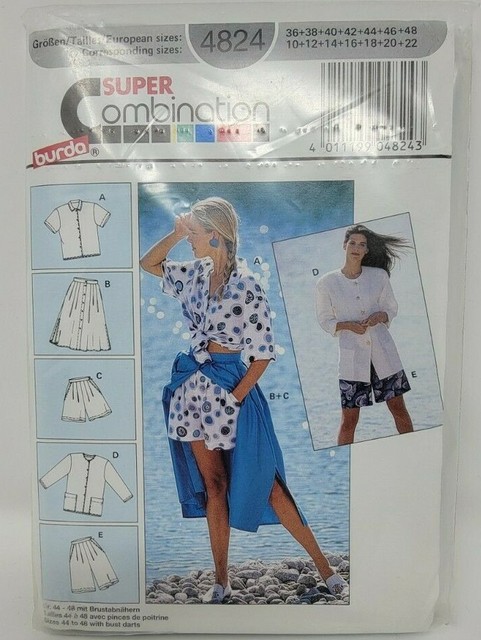 Burda Sewing Pattern 4824 Super Combo Wardrobe Skirt Tops Shorts Jacket ...