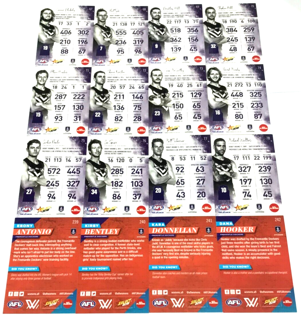 2018 SELECT AFL FOOTY STARS TRADING CARD FULL BASE CARD TEAM SET-FREMAN ...