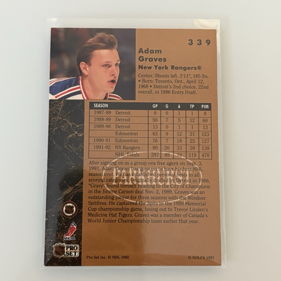 1991-92 Parkhurst Adam Graves #339 Edmonton Oilers | eBay