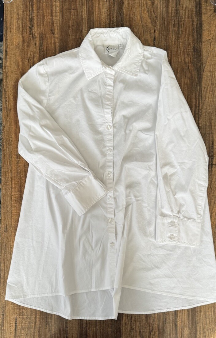 Finley silky poplin White Button Down Collared 3/4 Sl… - Gem