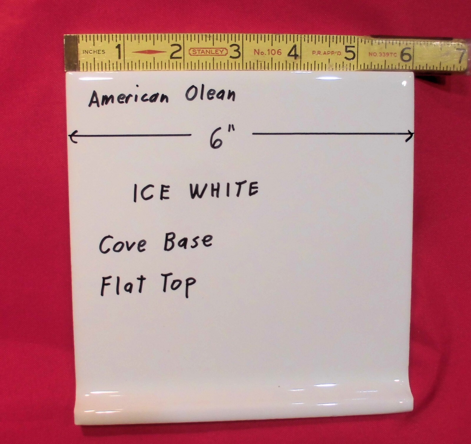 1 pc. Glossy Ice - Arctic White: Flat Top; base/cove Ceramic Tile: 6" X ...