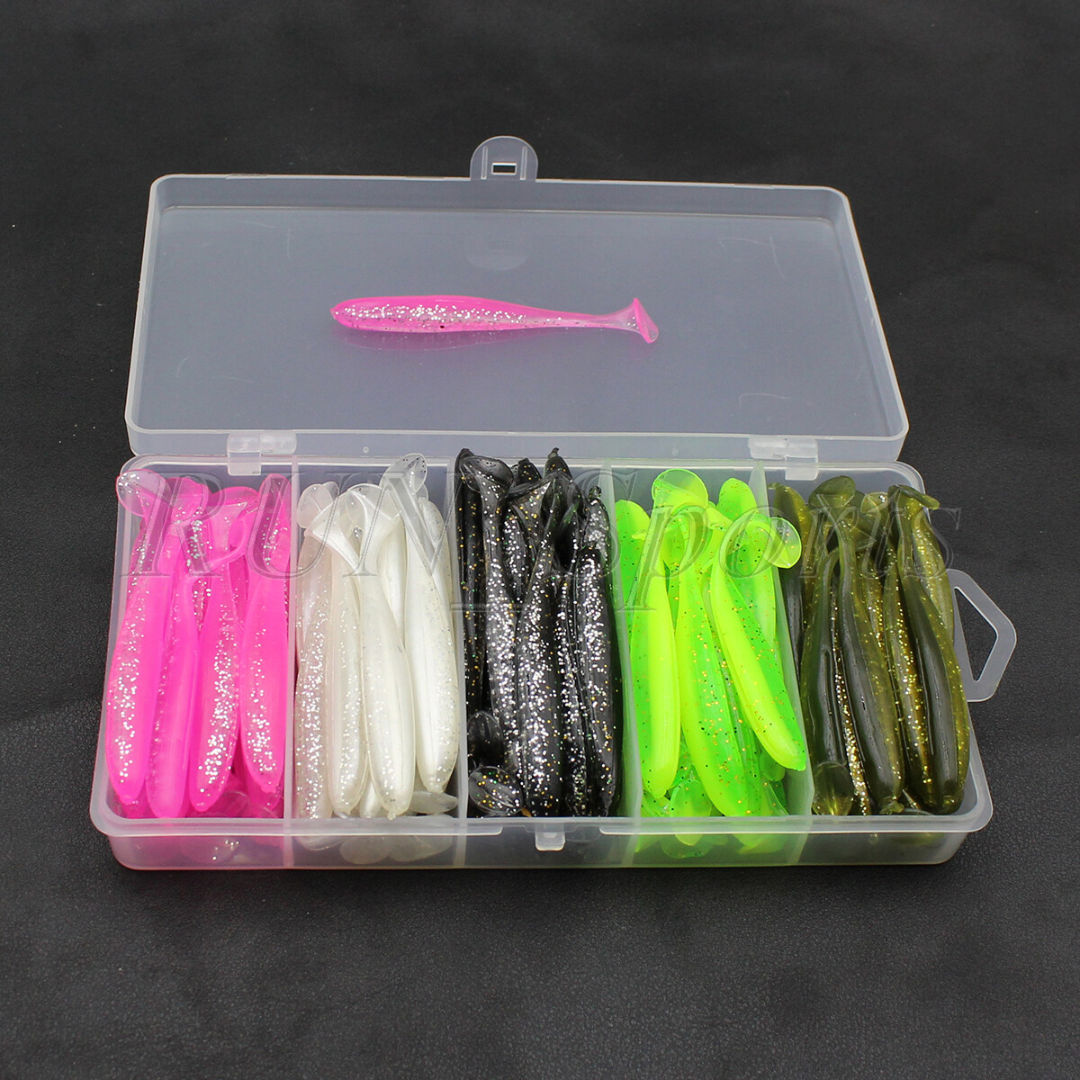 100pcs/kit 75mm Fake Shad Paddle Tail Worm Soft Fishing Lure Jig Bait ...