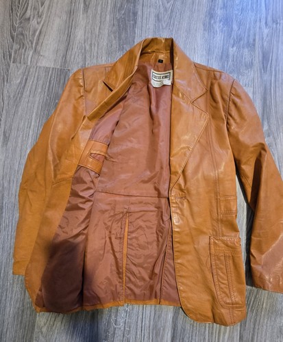 Vintage 1970’s Chess King Orange Brown Leather Jacket Sport Coat Size ...