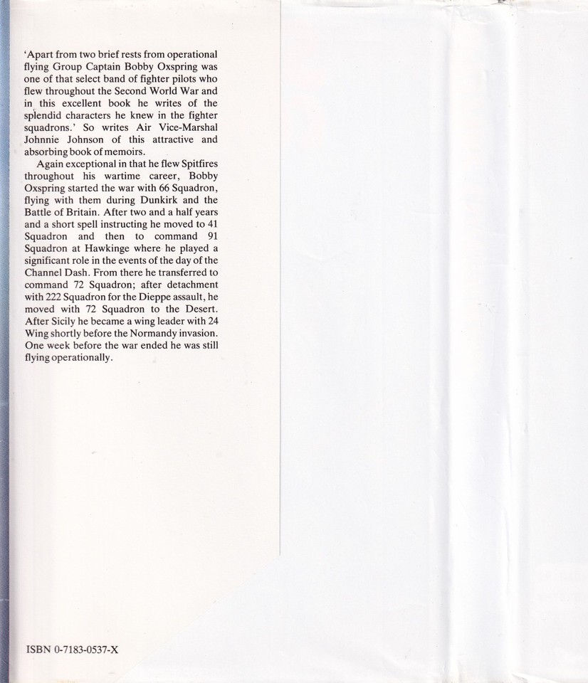 Spitfire Command Gp Capt Bobby Oxspring DFC AFC Signed Gp Capt B ...