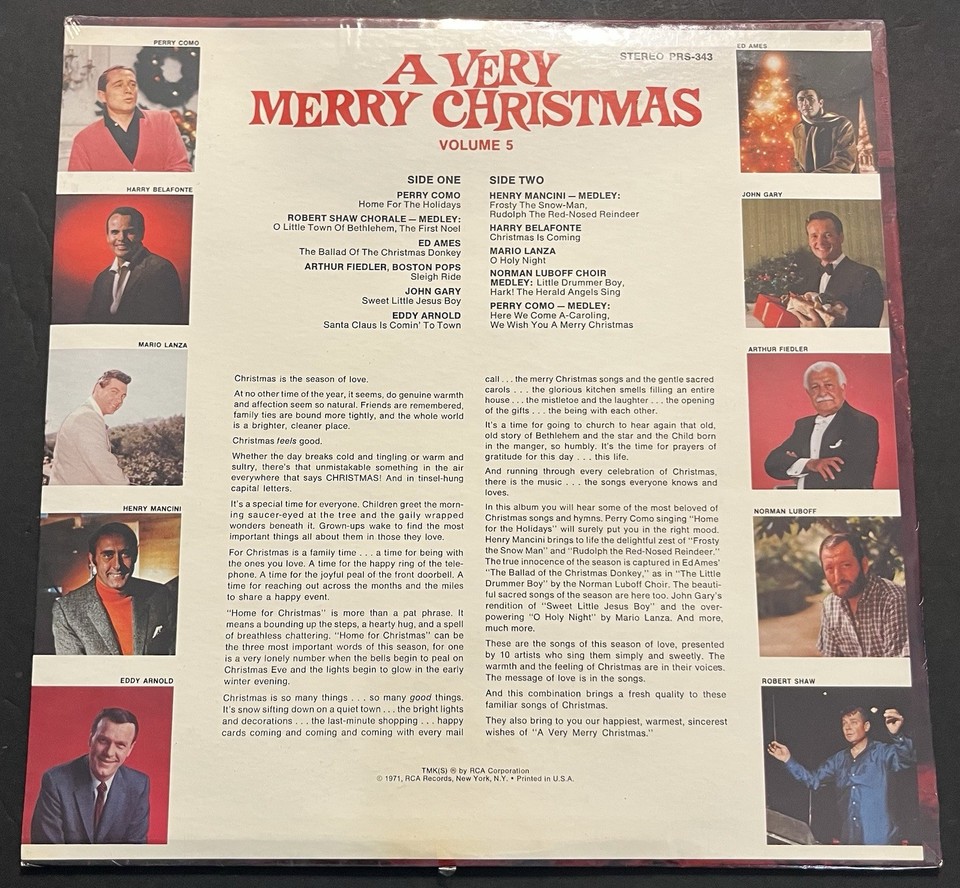 A Very Merry Christmas Volume 5 LP SEALED 1971 Perry Como Vinyl Ed Ames ...