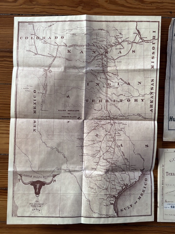 Vintage Texas Cattle Trial Guild Map 1973 Reprint Kansas Pacific ...