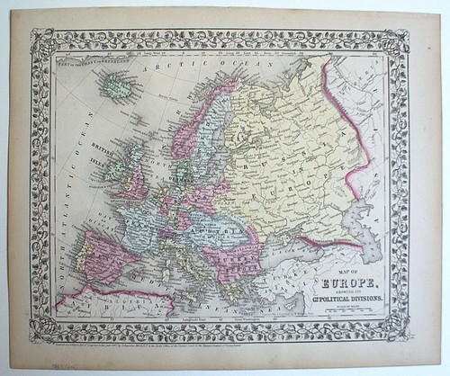 1867 EUROPE, MITCHELL ANTIQUE HAND-COLORED MAP | eBay