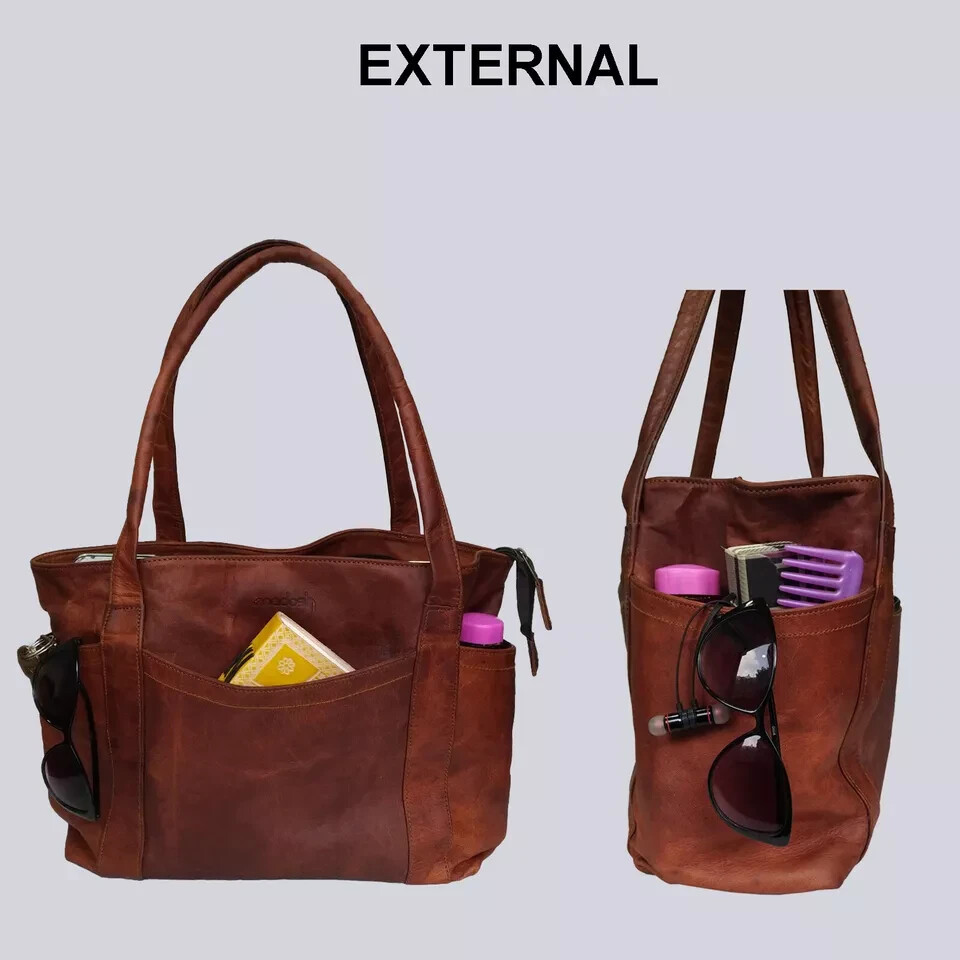 Womens Brown Leather Tote Bag Laptop Office Handbag Satchel Shoulder ...