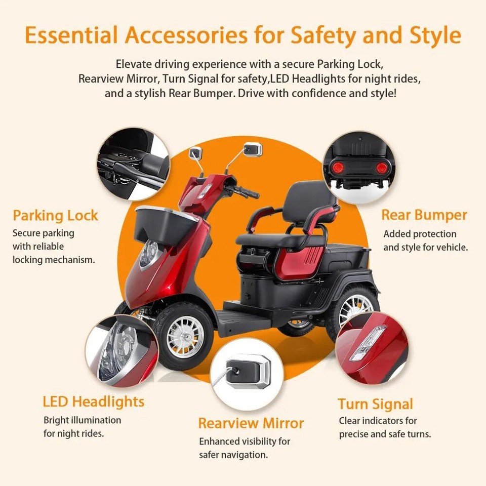 1000W 4-Wheel Heavy Duty Adjustable 2-Seat Electric Power Mobility ...