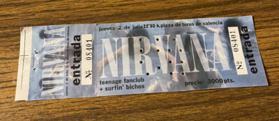 NIRVANA RARE UNUSED CONCERT TICKET NEVERMIND TOUR VALENCIA, SPAIN 07/02 ...