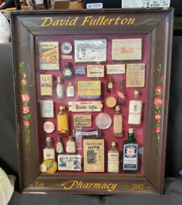 RARE Antique David Fullerton Pharmacy 1882 Framed Shadow Box Ad Tins ...