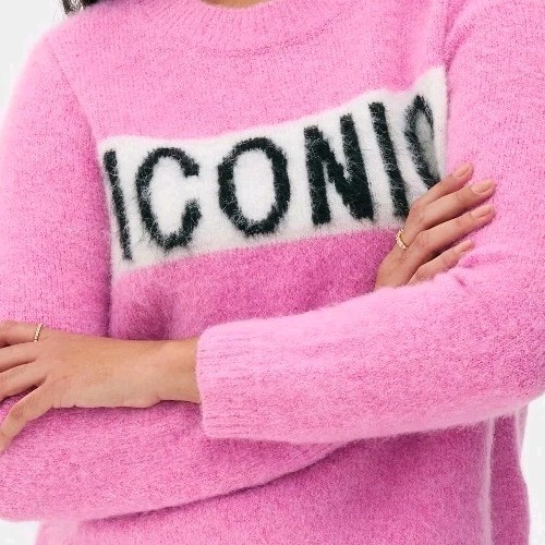 Designer Style Pink Slogan Jumper. ICONIC in black letters.Size Medium ...