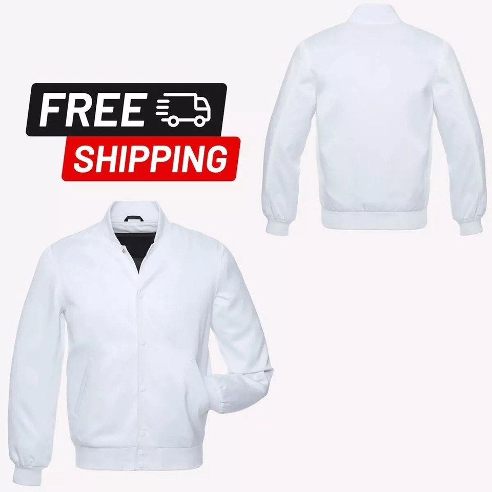 Handmade White Satin Baseball Letterman Varsity Bomber Jacket | eBay