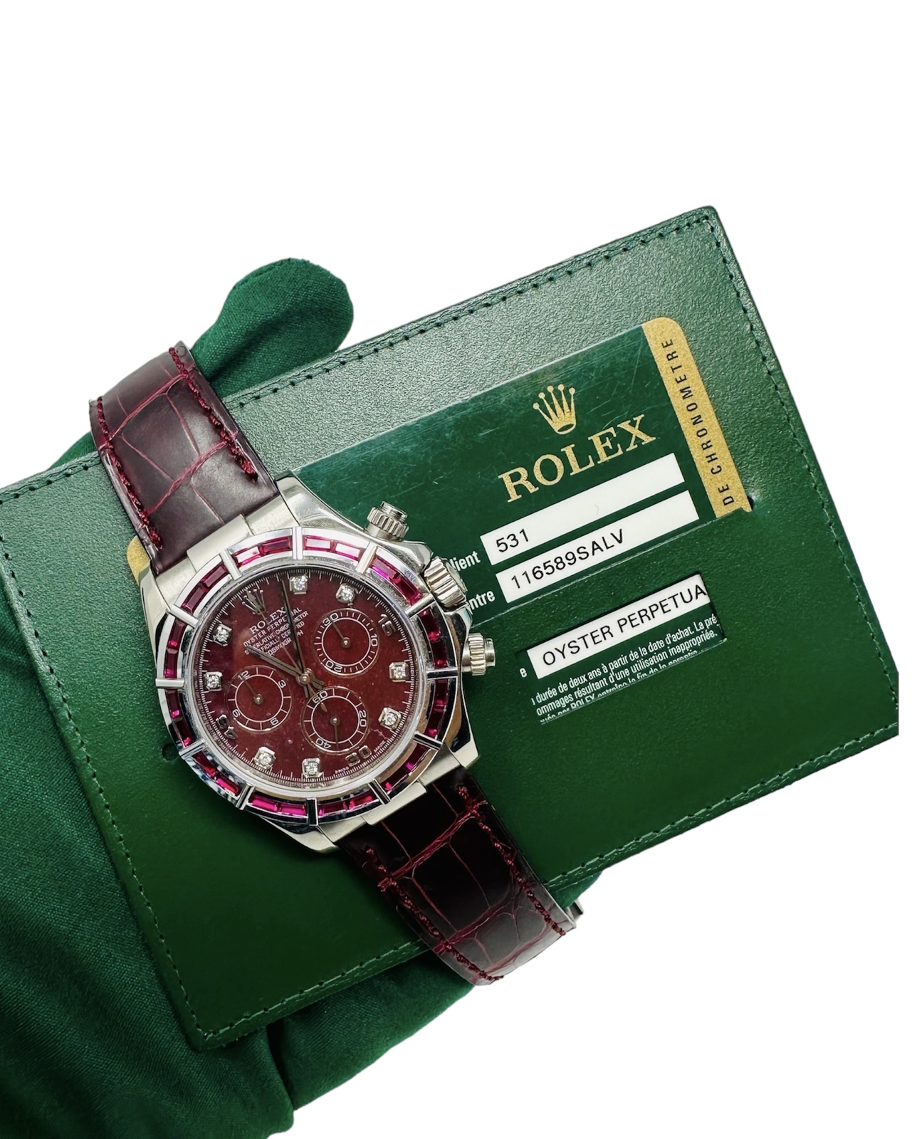 Rolex Daytona 116589SALV White Gold Ruby Set Bezel Rubbelite Dial ...