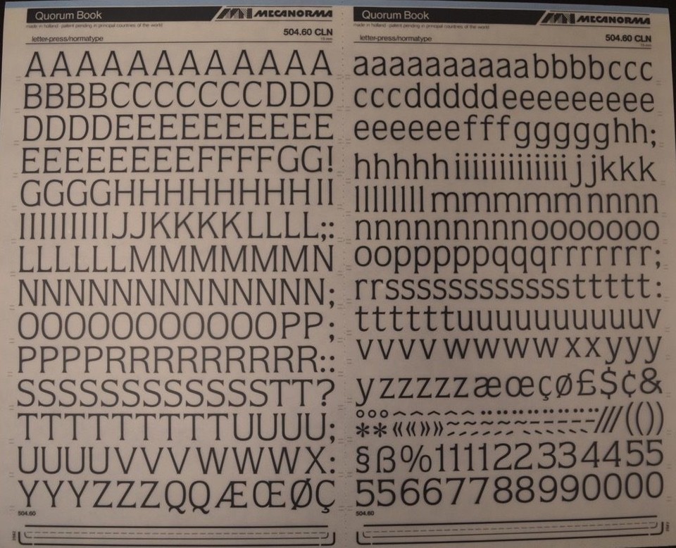 Mecanorma Dry Transfer Lettering Sheet A3, Letraset #29, Quorum Book ...